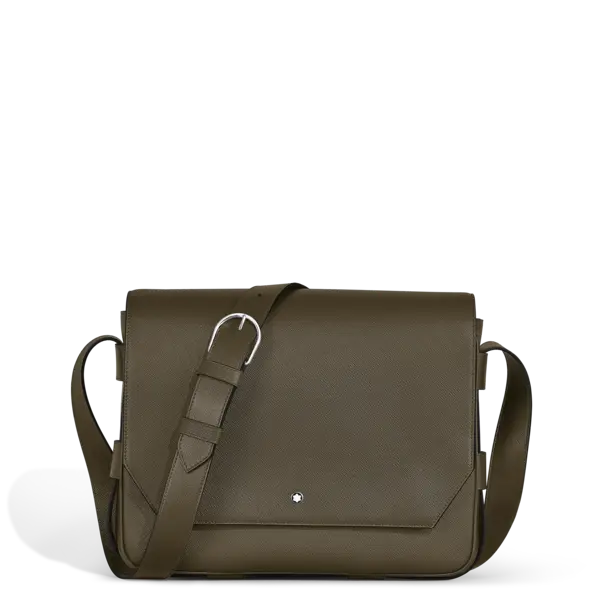 Montblanc Sartorial Leather Messenger Bag With Horseshoe Buckle - Khaki