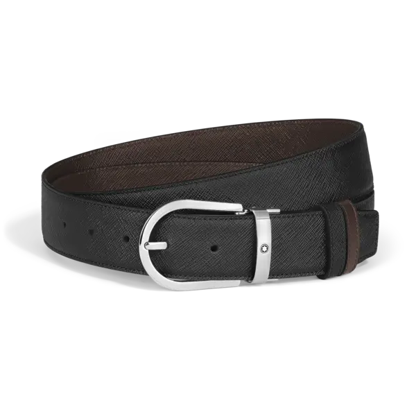 Montblanc Horseshoe Mm Reversible Belt In Grain Leather - Black