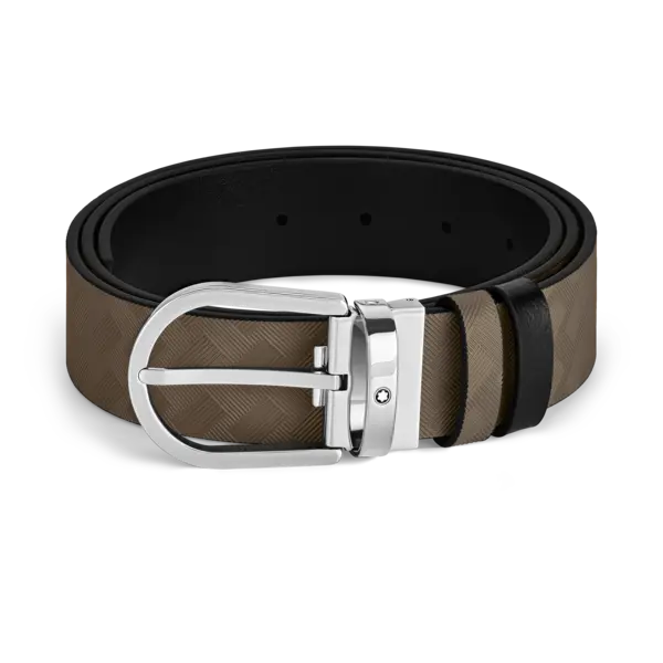 Montblanc Horseshoe Mm Reversible Belt In Grain Leather - Black