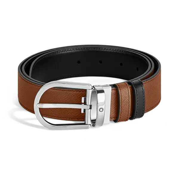 Montblanc Horseshoe Mm Reversible Belt In Sartorial Leather - Black