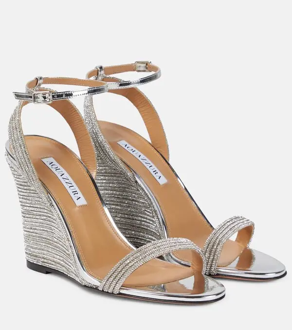 AQUAZZURA Wow Crystal 95 Wedge Sandals - Silver