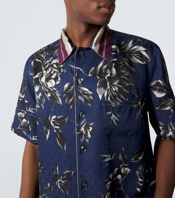 Dolce & Gabbana Printed Silk Bowling Shirt - Blue