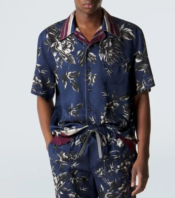 Dolce & Gabbana Printed Silk Bowling Shirt - Blue