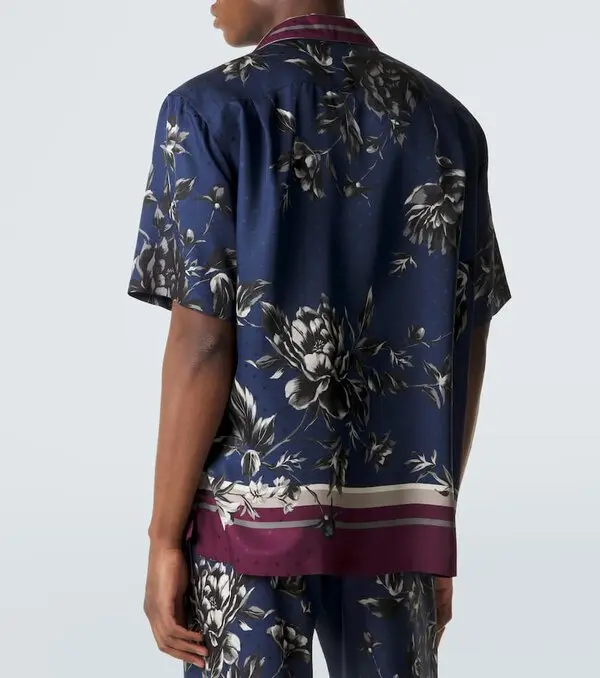 Dolce & Gabbana Printed Silk Bowling Shirt - Blue