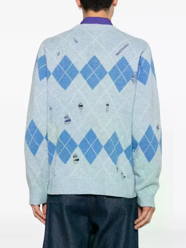CHARLES JEFFREY Argyle-pattern Distressed Sweater - Blue