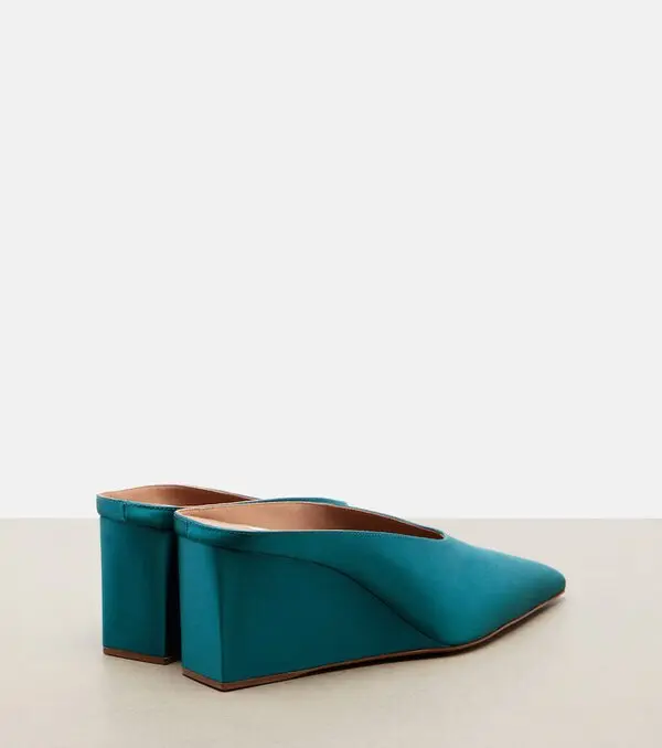 Alaïa Cube Satin Wedge Mules - Turquoise