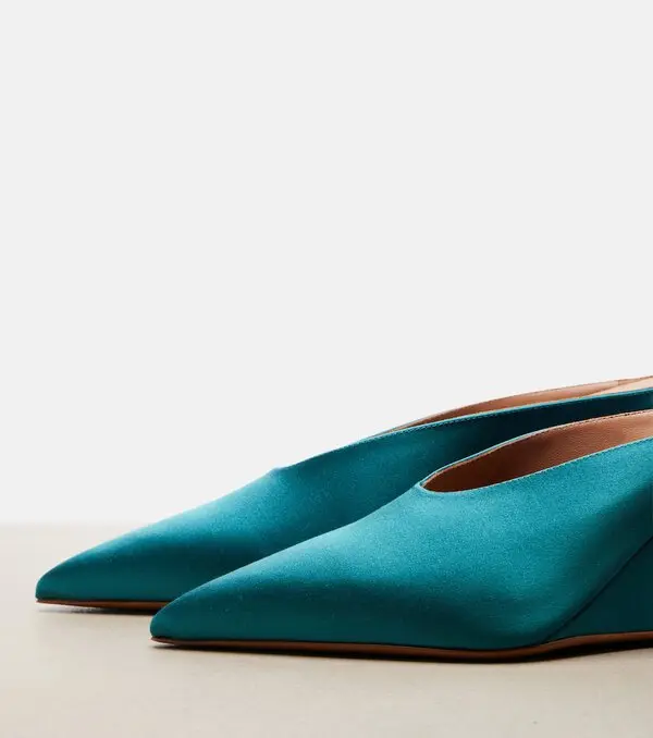 Alaïa Cube Satin Wedge Mules - Turquoise