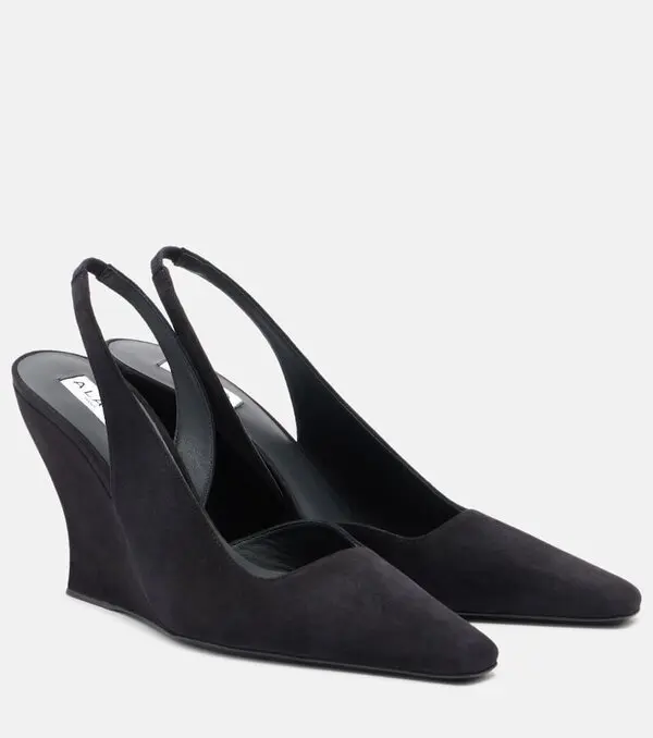 Alaïa Suede Wedge Slingback Pumps - Black