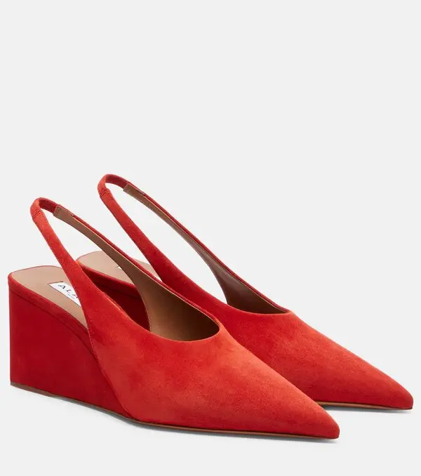 Alaïa Cube Suede Slingback Wedges - Orange