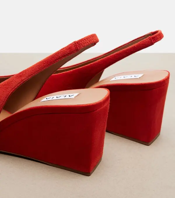 Alaïa Cube Suede Slingback Wedges - Orange