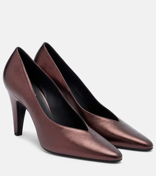 Alaïa Metallic Leather Pointed Toe Pumps - Brown