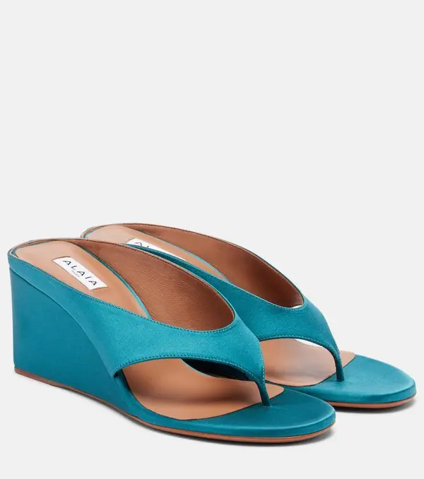 Alaïa Cube Satin Wedge Thong Sandals