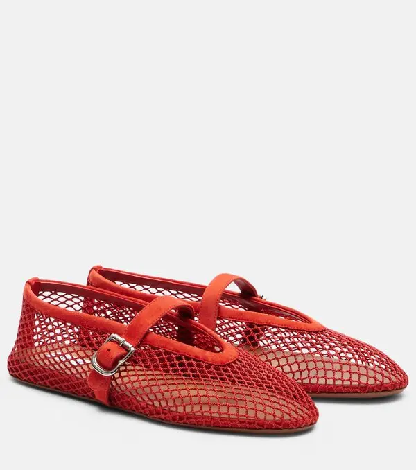 Alaïa Suede-trimmed Fishnet Ballet Flats - Red