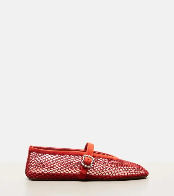 Alaïa Suede-trimmed Fishnet Ballet Flats - Red