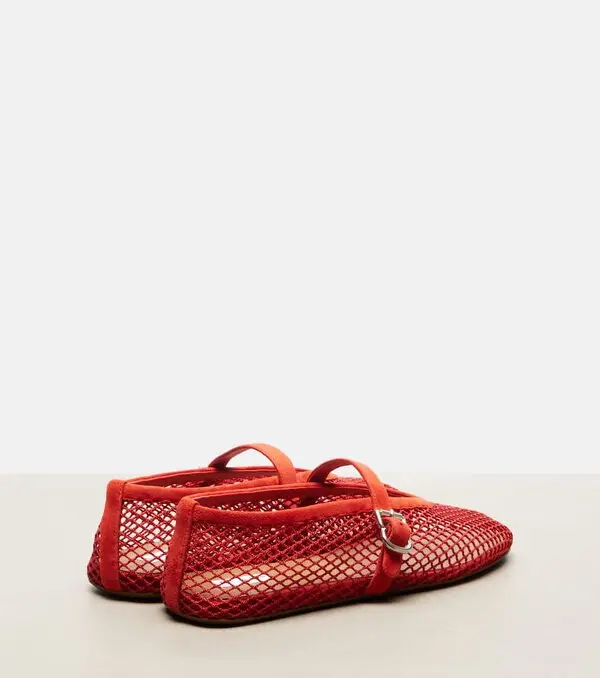 Alaïa Suede-trimmed Fishnet Ballet Flats - Red
