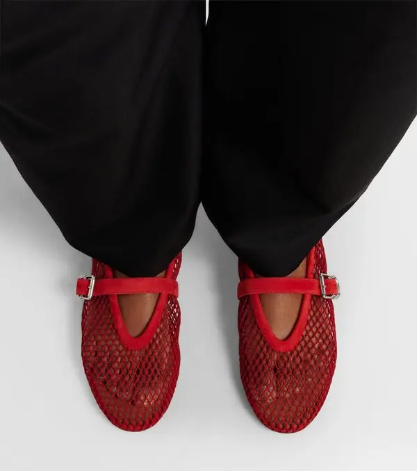 Alaïa Suede-trimmed Fishnet Ballet Flats - Red