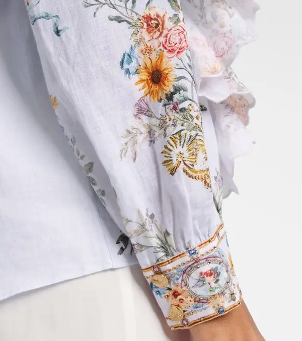 Camilla Floral Ruffled Linen Shirt