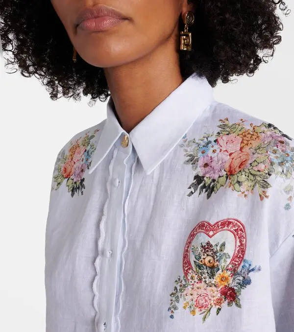Camilla Floral Ruffled Linen Shirt