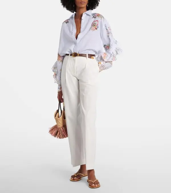 Camilla Floral Ruffled Linen Shirt