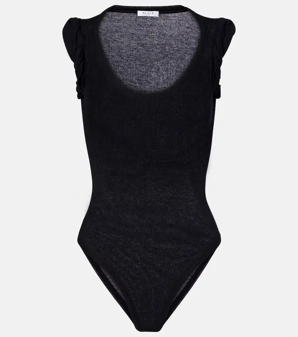 Alaïa Ribbed-knit Bodysuit With Snap-button Closure - Black
