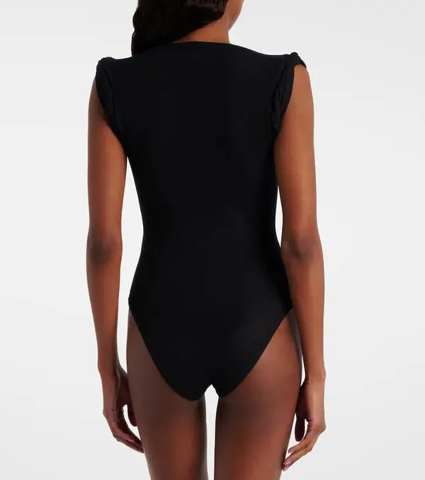 Alaïa Ribbed-knit Bodysuit With Snap-button Closure - Black