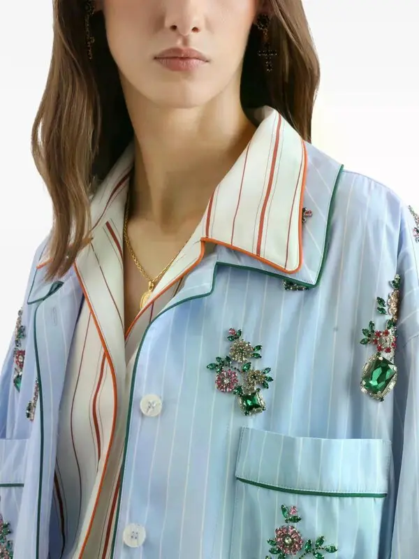 Dolce & Gabbana Crystal Flower Embroidered Poplin Shirt