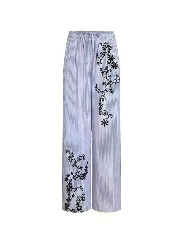 Dolce & Gabbana Striped Poplin Trousers With Floral Embroidery - Blue
