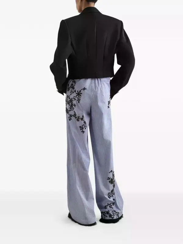 Dolce & Gabbana Striped Poplin Trousers With Floral Embroidery - Blue