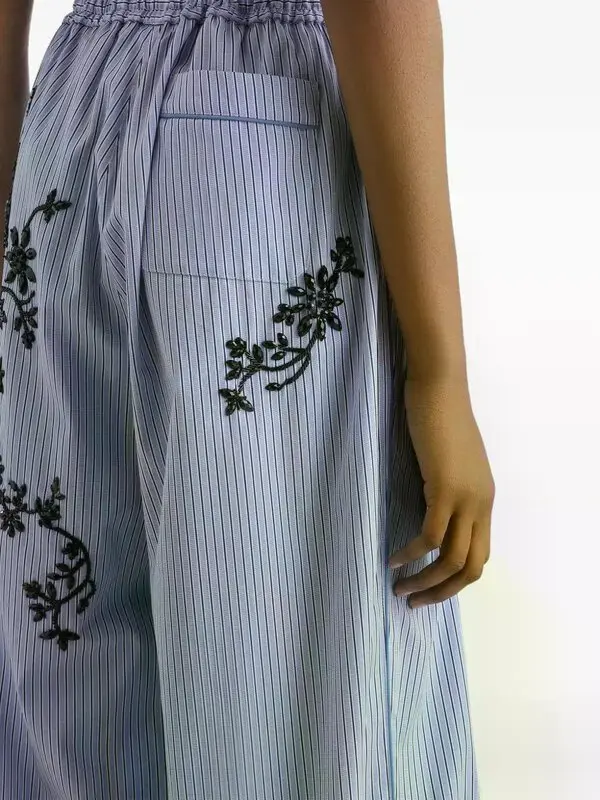 Dolce & Gabbana Striped Poplin Trousers With Floral Embroidery - Blue