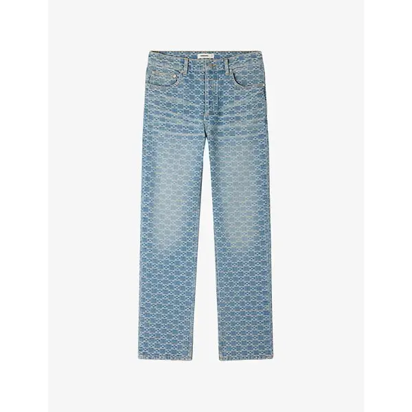 Sandro Square-pattern Straight-leg Denim Jeans
