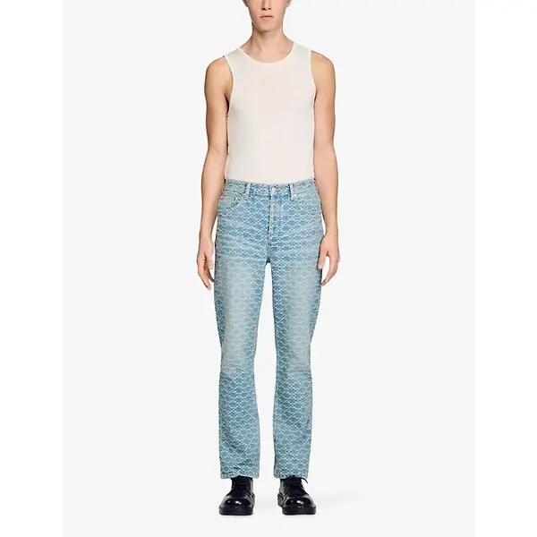 Sandro Square-pattern Straight-leg Denim Jeans