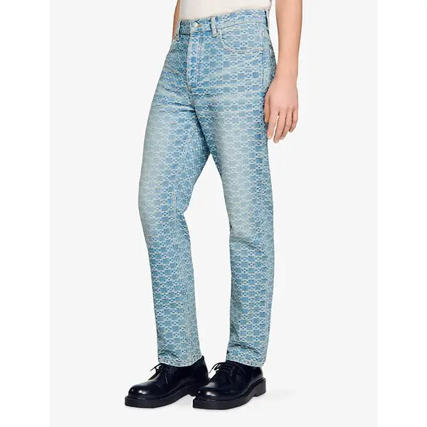 Sandro Square-pattern Straight-leg Denim Jeans