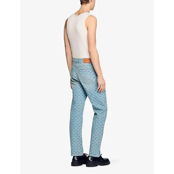 Sandro Square-pattern Straight-leg Denim Jeans