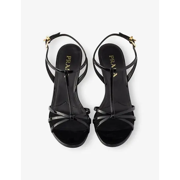Prada Patent Leather Wedge Sandals - Black