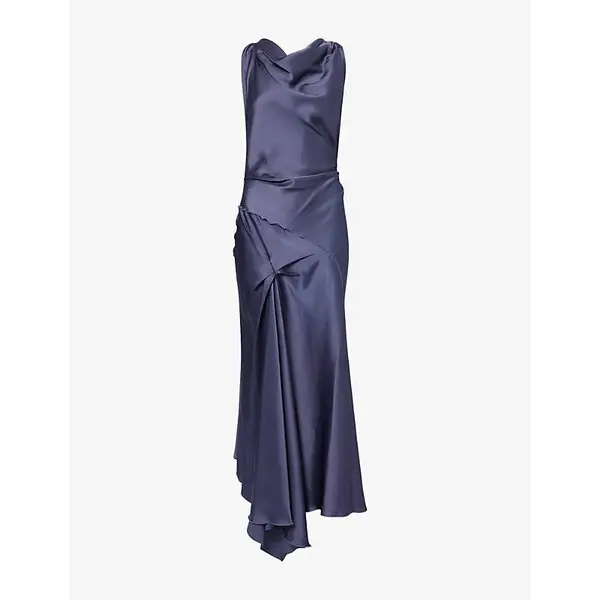 Victoria Beckham Posy Twisted-shoulder Satin Midi Dress