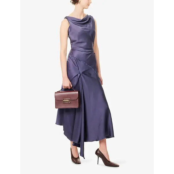 Victoria Beckham Posy Twisted-shoulder Satin Midi Dress