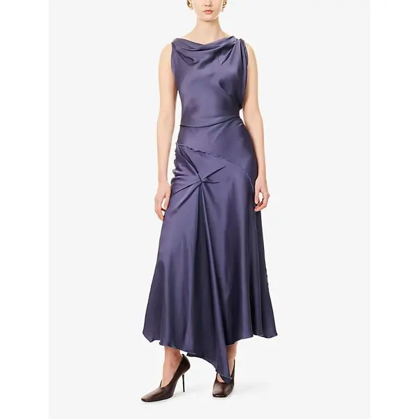 Victoria Beckham Posy Twisted-shoulder Satin Midi Dress