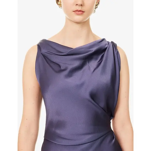 Victoria Beckham Posy Twisted-shoulder Satin Midi Dress