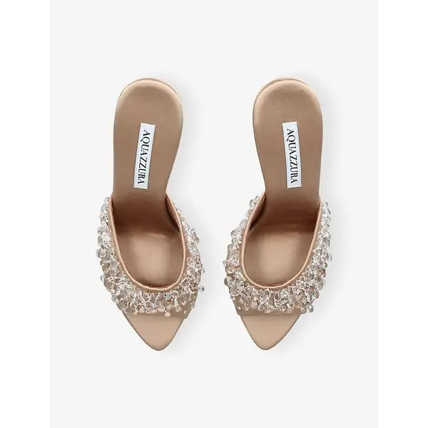 AQUAZZURA Bisous Crystal 85 Satin Mules