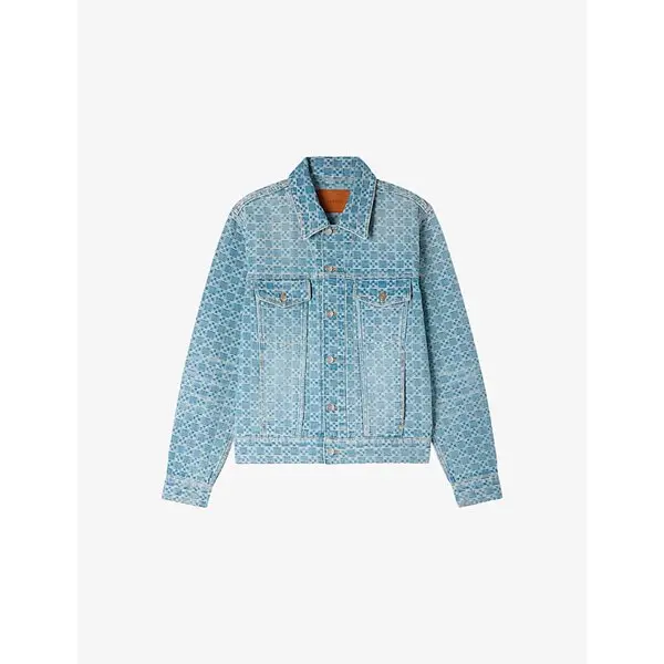 Sandro Square-pattern Denim Trucker Jacket - Sky Blue
