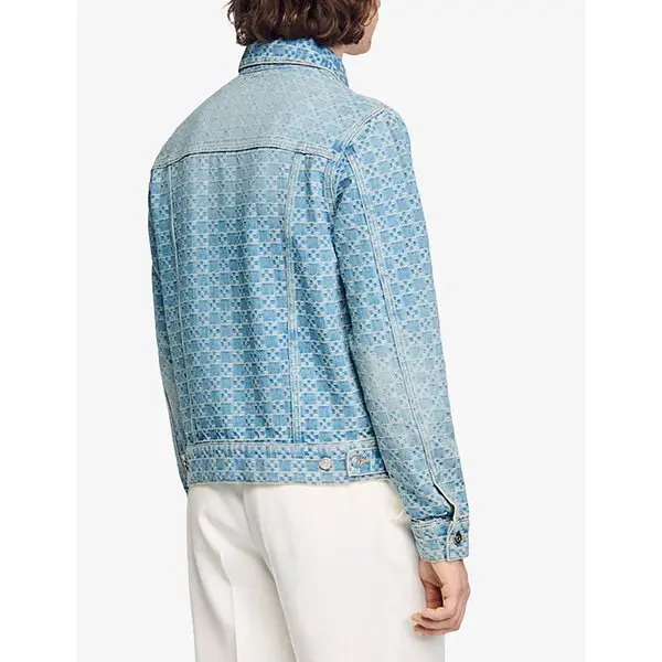 Sandro Square-pattern Denim Trucker Jacket - Sky Blue