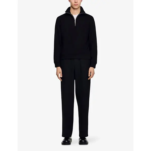Sandro Funnel-neck Half-zip Cotton Sweatshirt - Black
