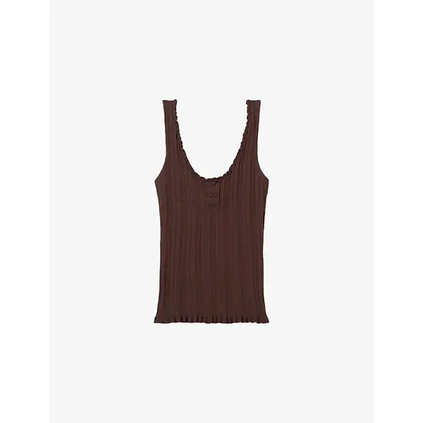 Claudie Pierlot Scoop-neck Pointelle Knitted Tank Top - Chocolate