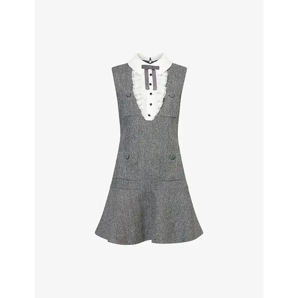 SELF-PORTRAIT Lace Bib Wool-blend Mini Dress
