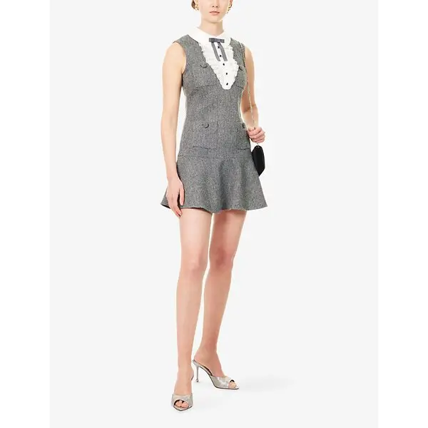 SELF-PORTRAIT Lace Bib Wool-blend Mini Dress