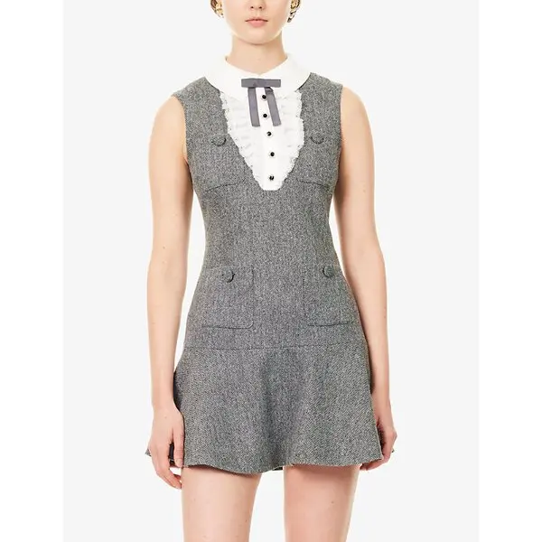 SELF-PORTRAIT Lace Bib Wool-blend Mini Dress