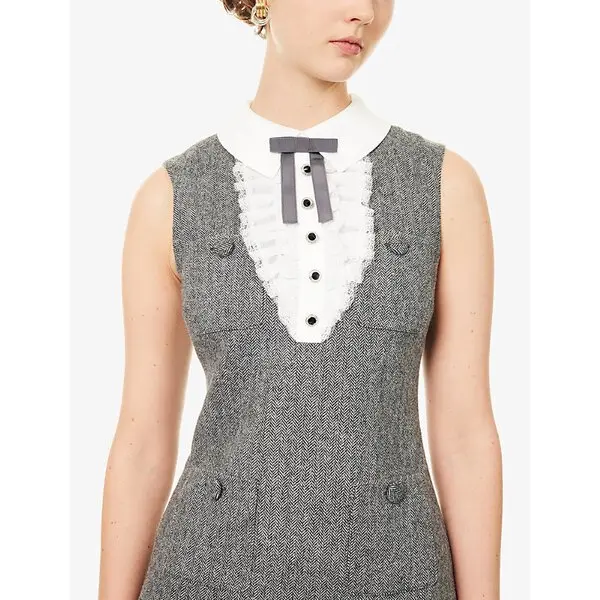 SELF-PORTRAIT Lace Bib Wool-blend Mini Dress