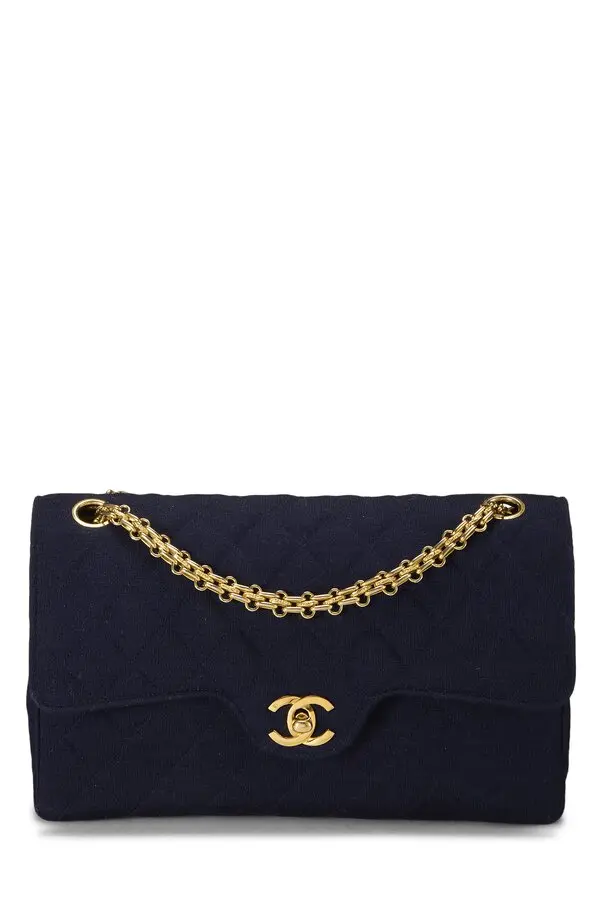 Chanel Jersey Classic Double Flap Medium - Navy