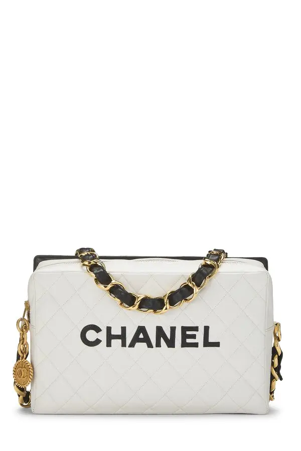 Chanel White Lambskin Logo Camera Bag - Black