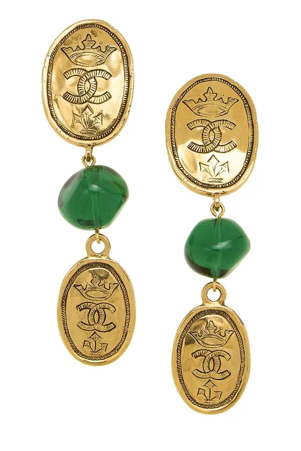 Chanel Gripoix 'cc' Earrings - Green